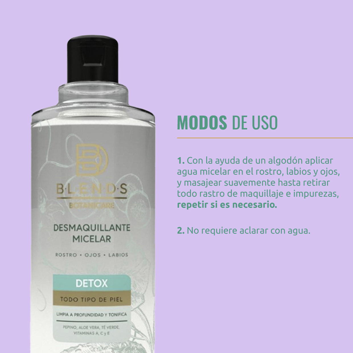 DESMAQUILLANTE MICELAR DETOX ACTIVE CLEAN – Blends Botanicare