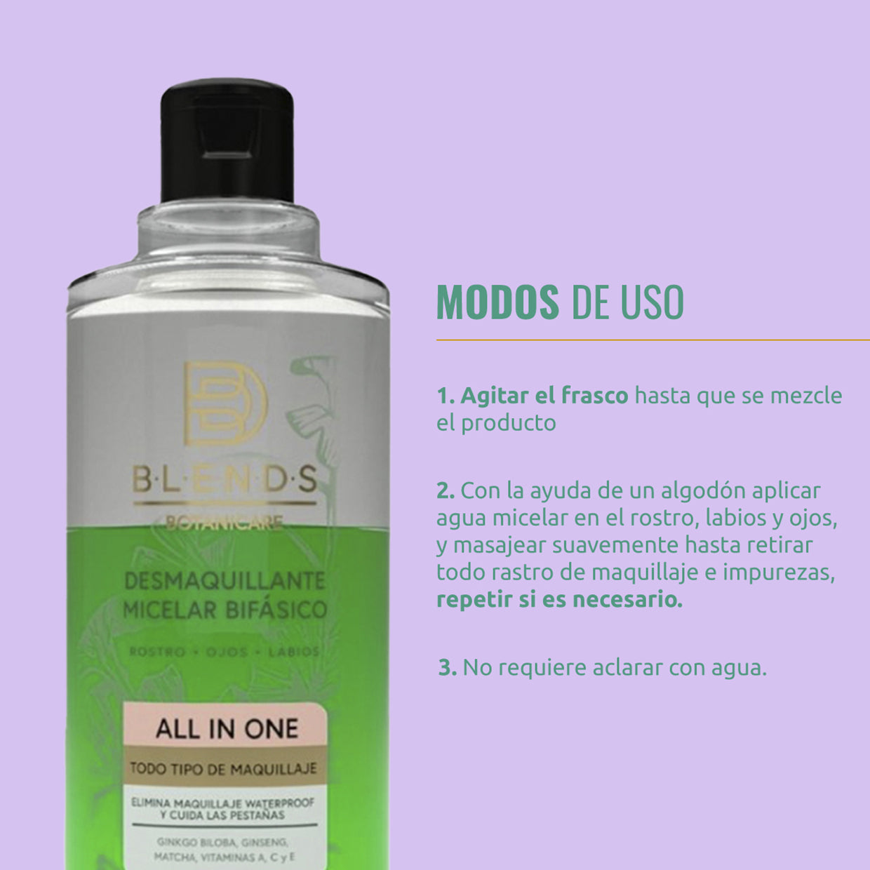 DESMAQUILLANTE MICELAR BIFÁSICO – Blends Botanicare